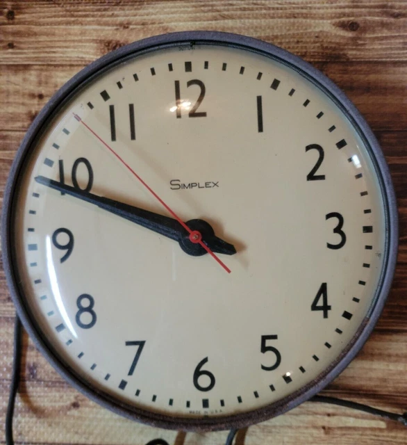 VINTAGE SIMPLEX TIME RECORDER Co. 13" ELECTRIC SCHOOL TYPE CLOCK £135. ...