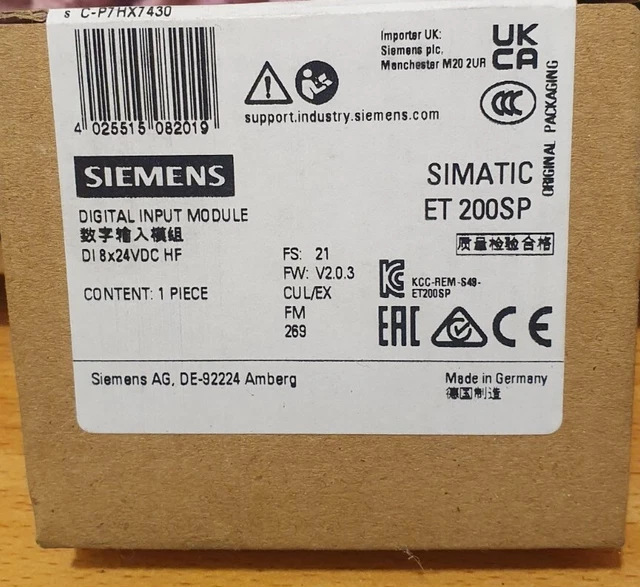 NEW SIEMENS SIMATIC Et 200Sp Digital Input Module 6Es7 131-6Bf00-0Ca0 £ ...