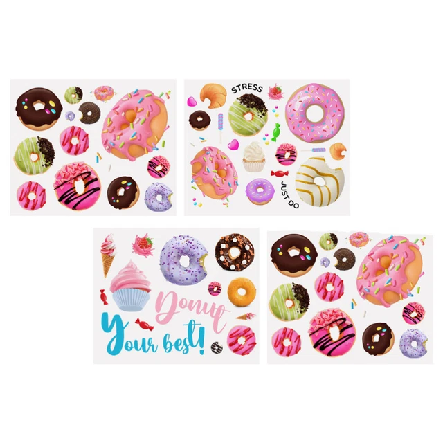 4 SHEETS PVC Sticker Beignet Enfant Mural Stickers Muraux Chambre D ...