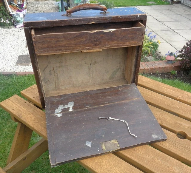 VINTAGE CARPENTERS LOCKABLE Wooden Tool Box With Pullout Draw ...