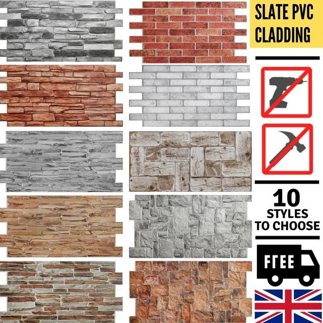 STONE EFFECT PVC Plastic Wall Covering Panels 3D Decorative Tiles ...