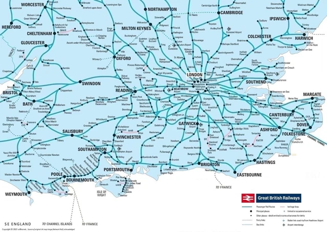 SOUTH EAST ENGLAND TRAIN MAP (RAIL PASSENGER NETWORK) 2024 - Print Your ...