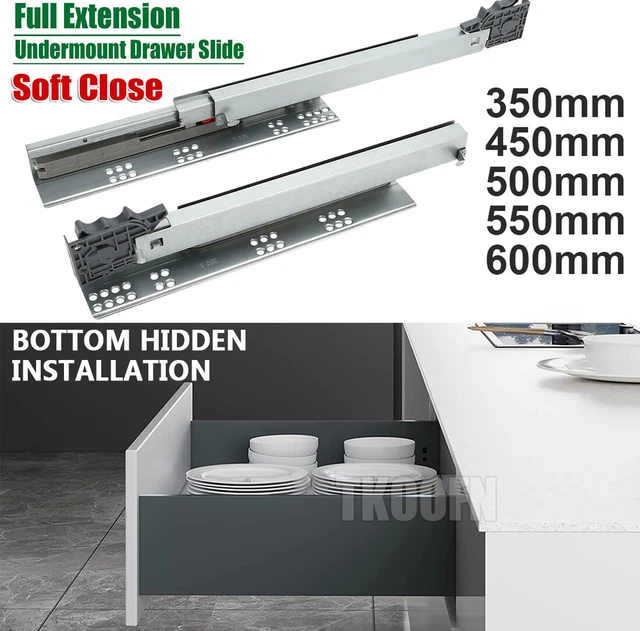 HEAVY DUTY CONCEALED Drawer Slides Soft Close Drawer Runners Draw ...