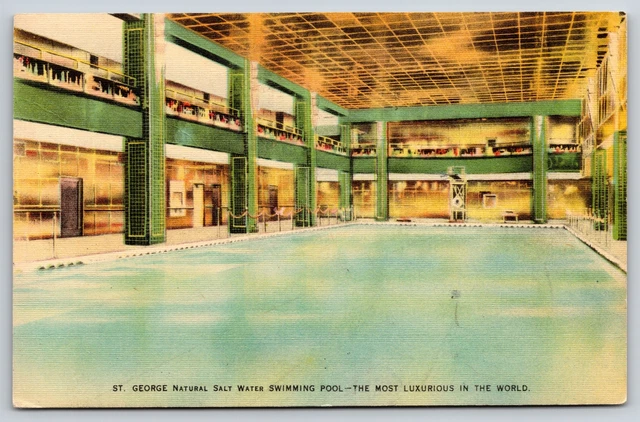 NEW YORK CITY~ST George Hotel Salt Water Swimming Pool~PM 1947~Linen ...