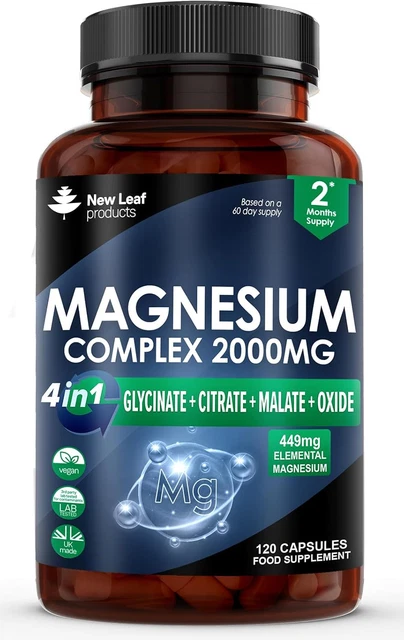 MAGNESIUM GLYCINATE 4-IN-1 Complex 2000Mg - 449Mg Elemental 120 ...