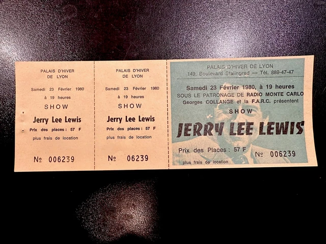 RARE TICKET BILLET DE CONCERT - JERRY LEE LEWIS LIVE A LYON 1978 EUR 15 ...