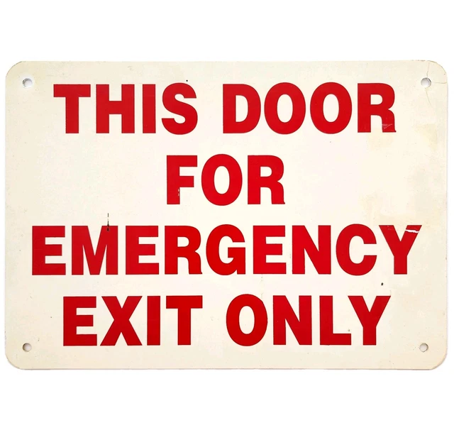 1980S VINTAGE EMERGENCY Exit Door Only Sign Red White Collectible 10" x ...