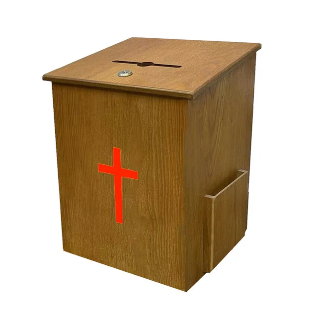 WOOD CHURCH COLLECTION Fundraising Box Donation Charity Box with Red ...