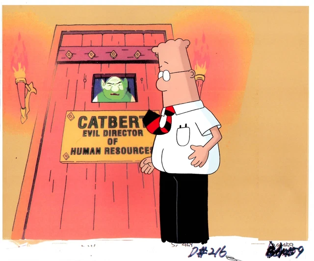 ORIGINAL DILBERT ANIMATION Cel: Giant DILBERT Outside Catbert's H.R ...