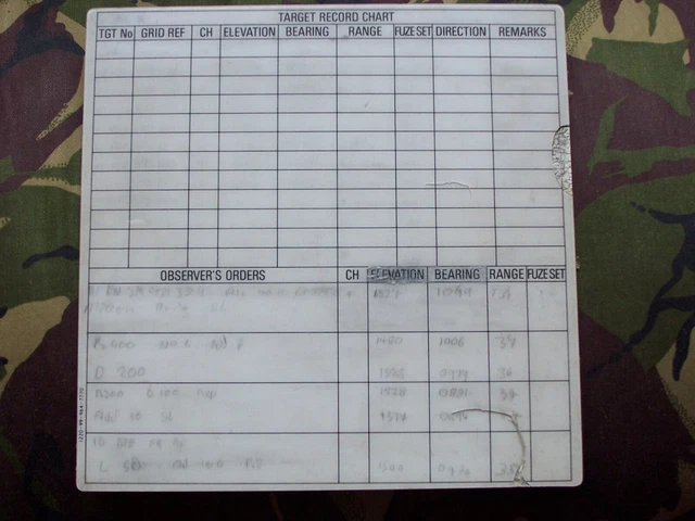 BRITISH ARMY L16 81mm MORTAR CES TOOL, TARGET RECORD PLOTTING BOARD £2. ...