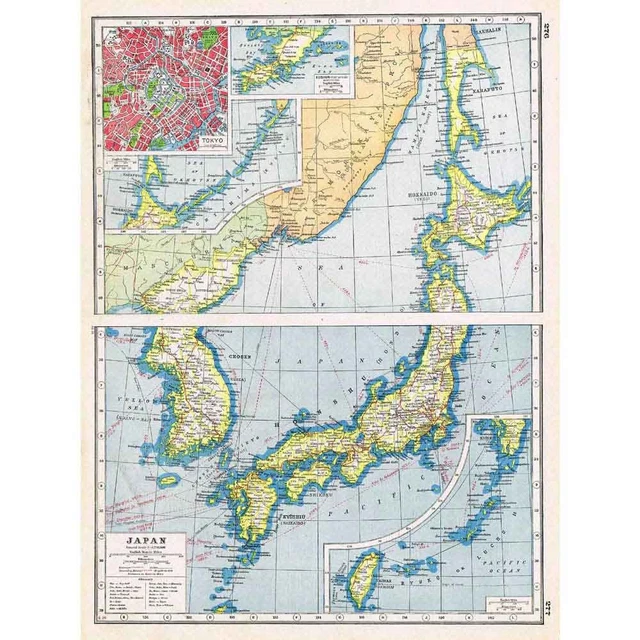 ANTIQUE MAP 1920 - JAPAN insets of Tokyo and Lushun - Harmsworth Atlas ...