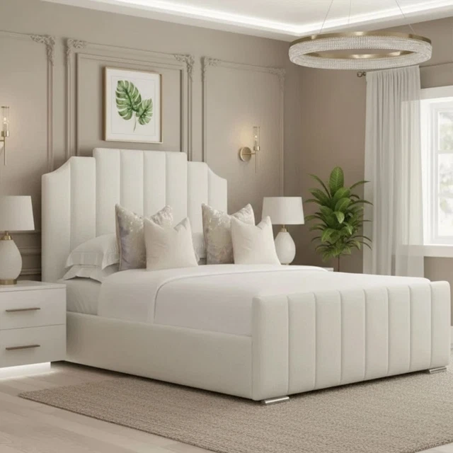ART DECO CROWN Bed Frame Plush Velvet Upholstered Gas Lift Storage All ...