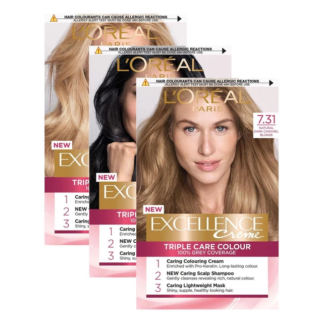 L'OREAL PARIS EXCELLENCE Creme Triple Care Permanent Hair Dye 3 Pack ...