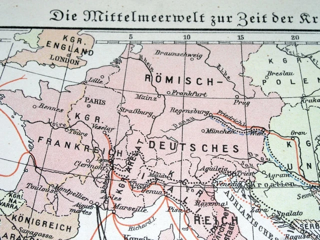 1937 VINTAGE HISTORICAL Map Of Europe During The Crusades (1204 ...