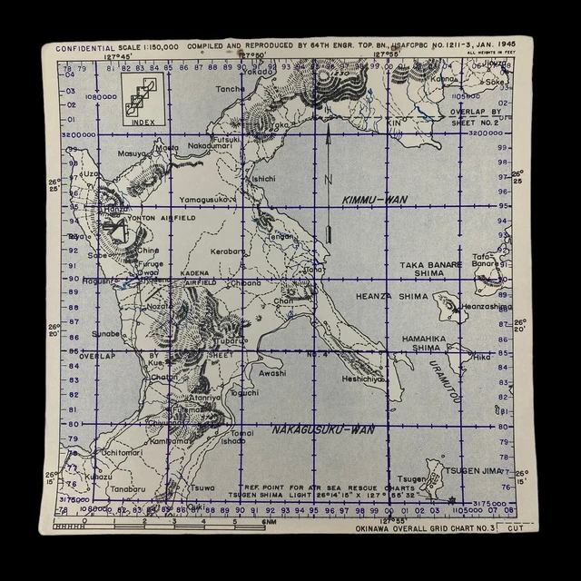 RARE! WWII 1945 Okinawa KADENA AIRFIELD Target Map Lt. Moore U.S.S ...