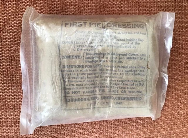 BRITISH ARMY WW2 First Field Dressing 1943 dated,made by Robinson ...