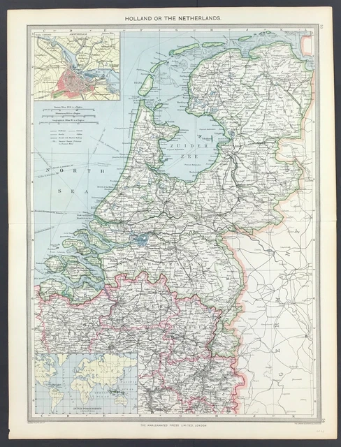 MAP HOLLAND NETHERLANDS with original litho colour 1906 £25.58 ...