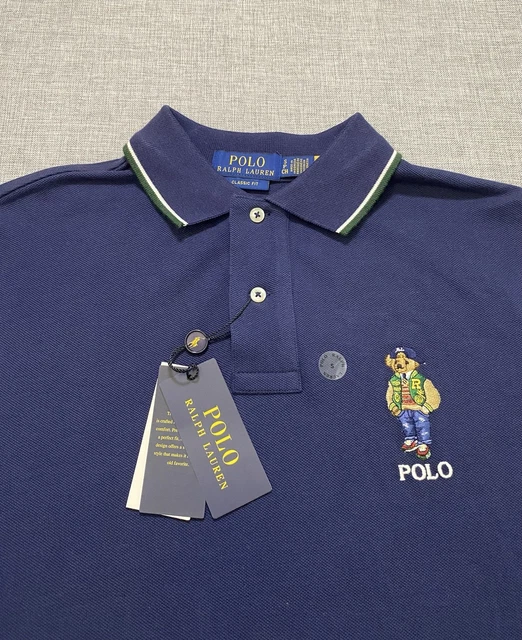 POLO RALPH LAUREN Polo Bear Logo Classic Fit Mens Small Navy Mesh Polo ...