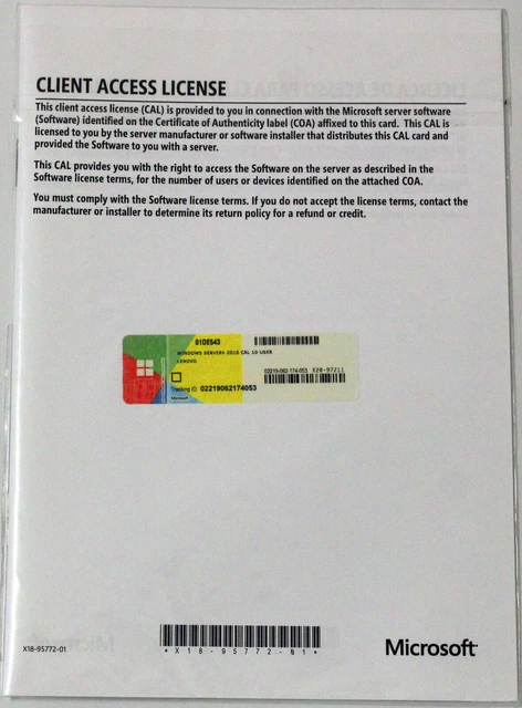 MICROSOFT WINDOWS SERVER 2016 Standard/Datacenter CAL 10 User ... MICROSOFT WINDOWS SERVER 2016 Standard/Datacenter CAL 10 User ...