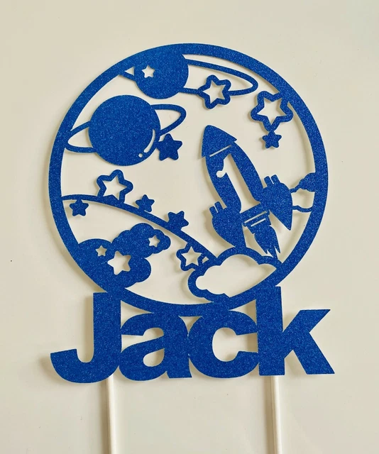 SPACE ROCKET GLITTER Cake Topper Party Birthday Personalised With Name ...