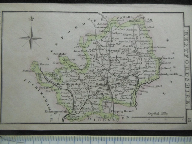 SMALL GEORGIAN COUNTY Map of Hertfordshire (c1820) Hand Colour, Home ...