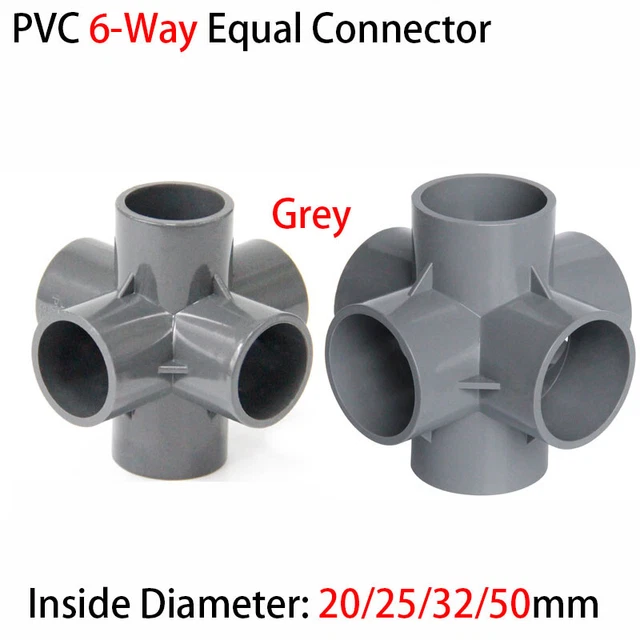 GREY PVC 6-WAY Equal Connector Socket Pressure Pipe Fittings ID: 20/25/32/50mm EUR 2,52 ...