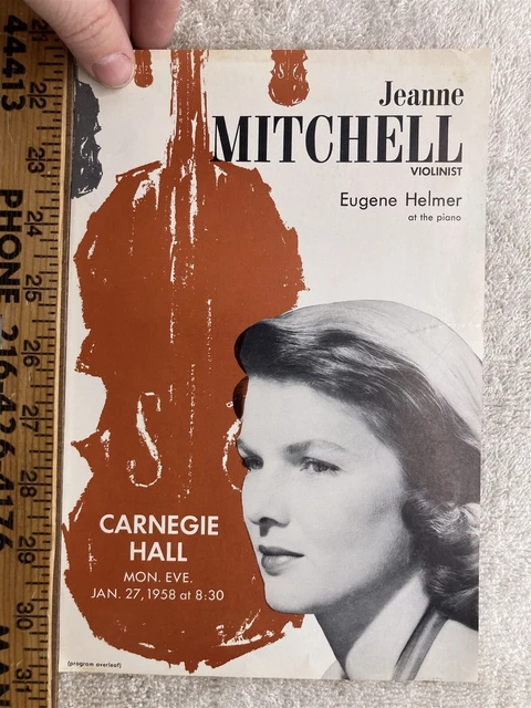 1958 JEANNE MITCHELL violoniste Eugene Helmer Carnegie Hall Program ...