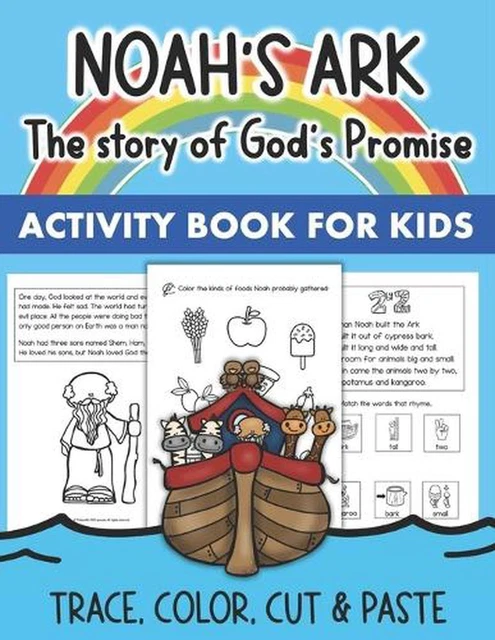 NOAH'S ARK INTERACTIVE Book Cut and Paste Bible Story for Kids Ages 3-5 ...