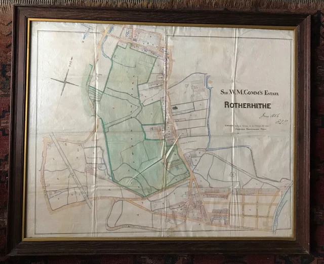 1856 LARGE ORIGINAL Antique Estate Map of Rotherhithe. Important London ...