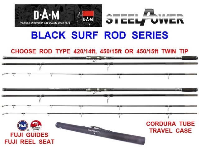 HIGH SPEC DAM STEELPOWER BLACK SURF ROD CARBON BEACHCASTER 14ft 15ft OR ...