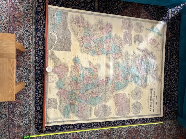 WILLIAMS RAILWAY/COMMERCIAL WALL map of British Isles 1879 V.LARGE £225 ...