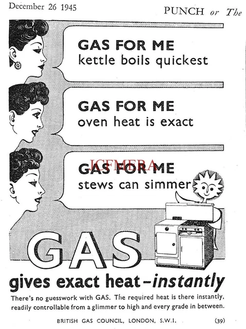 ORIGINAL BRITISH GAS Council 'Mr Therm' ADVERT Small Vintage 1940s Ad ...