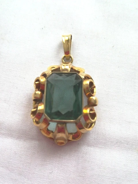 GROSSER ALTER ANHÄNGER mit Turmalin farbenem Stein 50 Iger Jahre Modeschmuck EUR 18,50 - PicClick DE