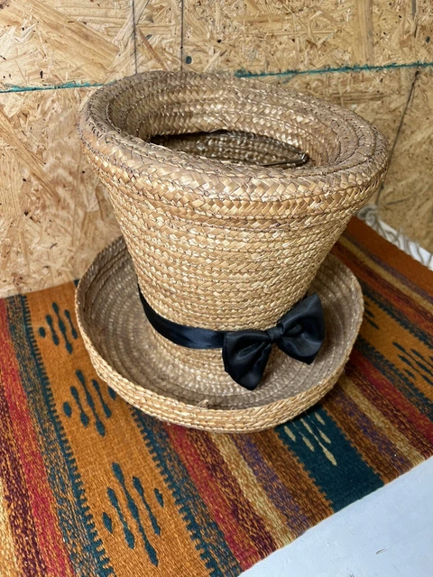 MAD HATTER'S TOP Hat Shaped Lamp Shade Woven Straw Rattan Wicker With ...