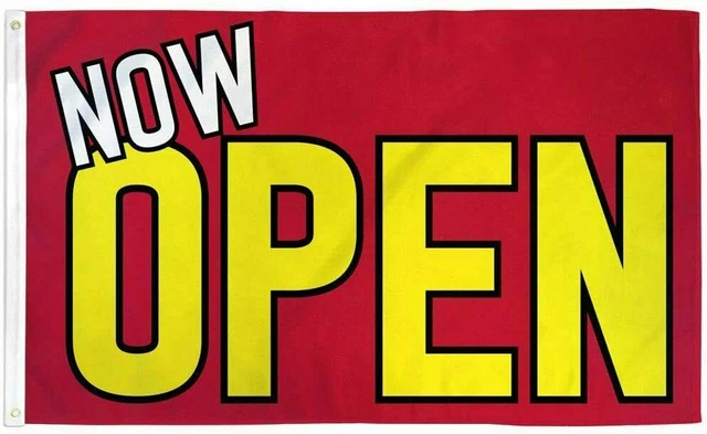 NOW OPEN FLAG 3x5ft We're Open Open Sign Welcome Open Now Red Yellow ...