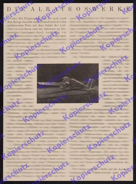 ALBATROSWERKE FLUGZEUGBAU L60 Luftfahrt Berlin Johannisthal Versailler ...