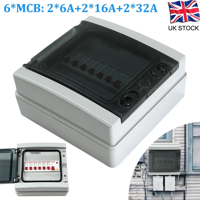 CONSUMER UNIT FUSE Box Shed Garage Caravan 6 MCB Circuit Breakers ...