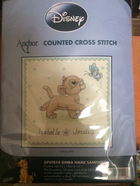 ANCHOR DISNEY LION King Baby simba name / birth sampler cross stitch ...