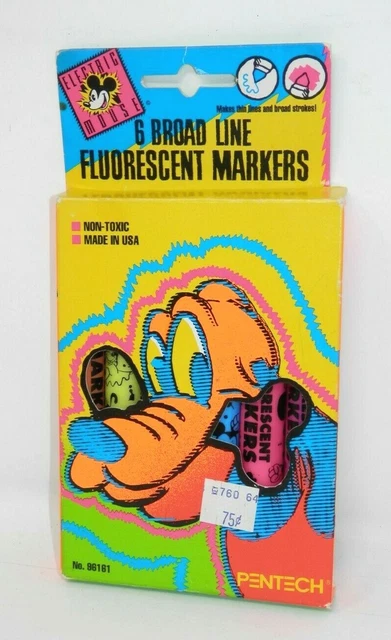 VINTAGE PENTECH DISNEY Mickey Mouse Fluorescent Markers 6 Pack *See ...