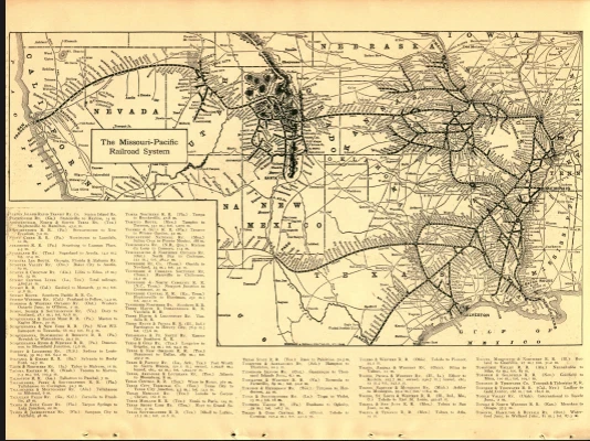 1919 THE MISSOURI-PACIFIC Railroad System Map B & W Original From ...