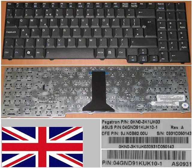 KEYBOARD QWERTY UK ASUS M51 M51E F7 F7F Series 9J.N0B82.00U 0KN0-3K1UK0 ...