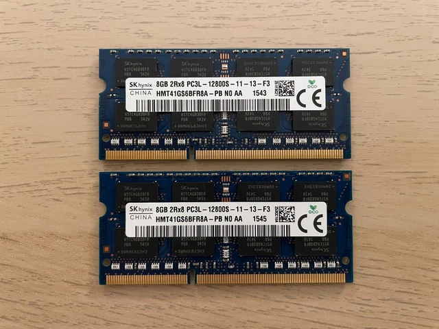 LOT DE 2 Barrettes mémoire vive RAM 8GB 2Rx8 DDR3 PC3L 12800S SK Hynix ...