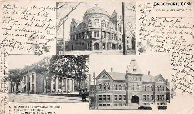 BRIDGEPORT CT CONNECTICUT Main Street 1903 Barnum Museum Armory Vtg ...