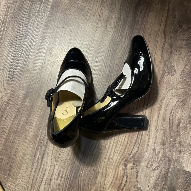 COLE HAAN MARY Jane Pumps Black Patent Leather Block Heel Sz 7 B Never ...