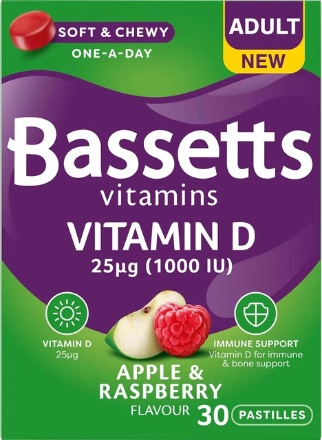 BASSETTS VITAMINS ADULT Apple and Raspberry Flavour Vitamin D 30 Gummy ...