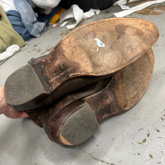 MENS WESTERN COWBOY Boots Brown Leather Stitching Round Toe Pull On £66 ...