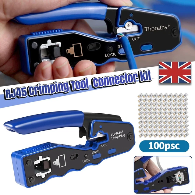 RJ45 EZ PASS Through PRO HD Crimping Tool Cat 5 5e 6 + 100 Connectors ...