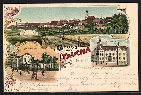 LITHOGRAPHIE TAUCHA, STRASSENPARTIE mit Schützenhaus, Rathaus 1905 EUR ...