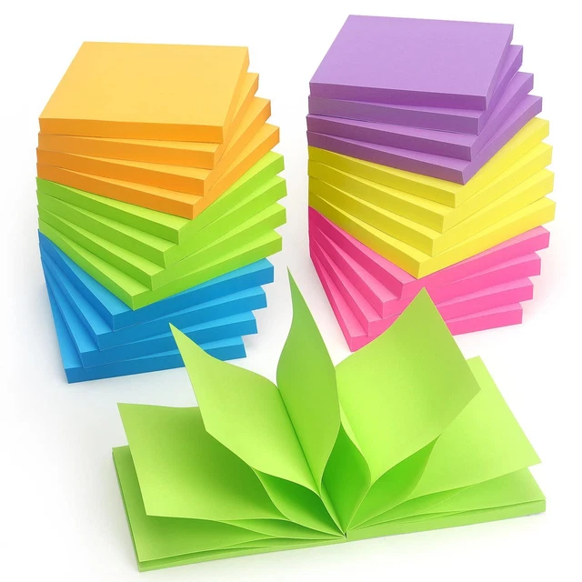 POP UP STICKY Notes 3x3 inch Bright Colors Self-Stick Pads 24 Pads/Pack ...