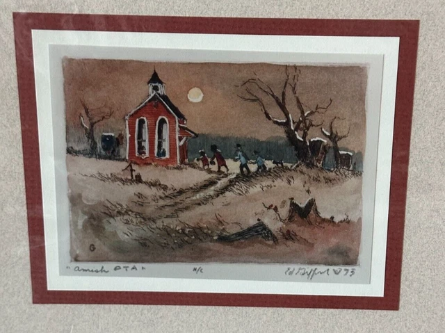 VTG 1991 ORIGINAL PRINT Signed OH Artist Ed Gifford Matted Amish PTA £ ...